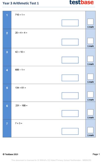 Arithmetic Tests | St Wilfrid's CE Primary School