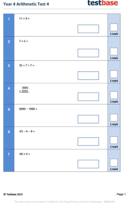 Arithmetic Tests | St Wilfrid's CE Primary School