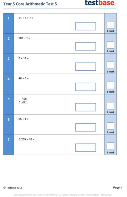 Arithmetic Tests | St Wilfrid's CE Primary School